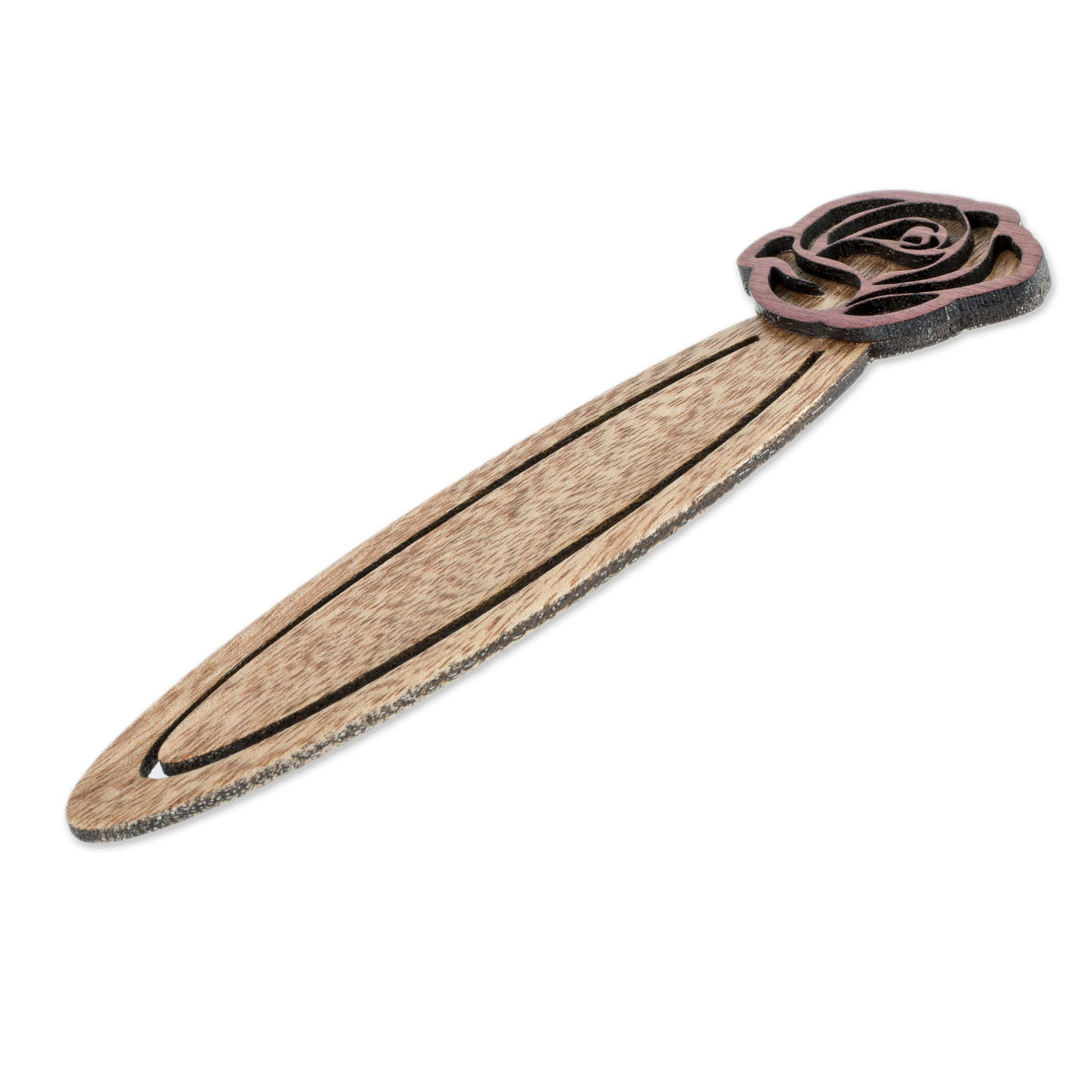 UNDISCOVERED Artisan Box | Handcrafted Recycled Teak Floral Rose Theme Bookmark - Blossoming Rose