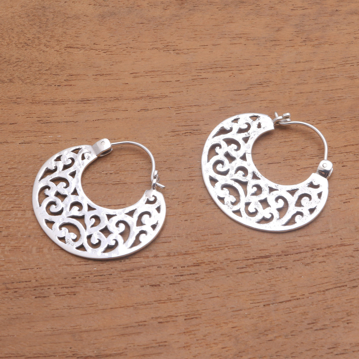 UNDISCOVERED Artisan Box | Openwork Sterling Silver Hoop Earrings from Bali - Beautiful Curves