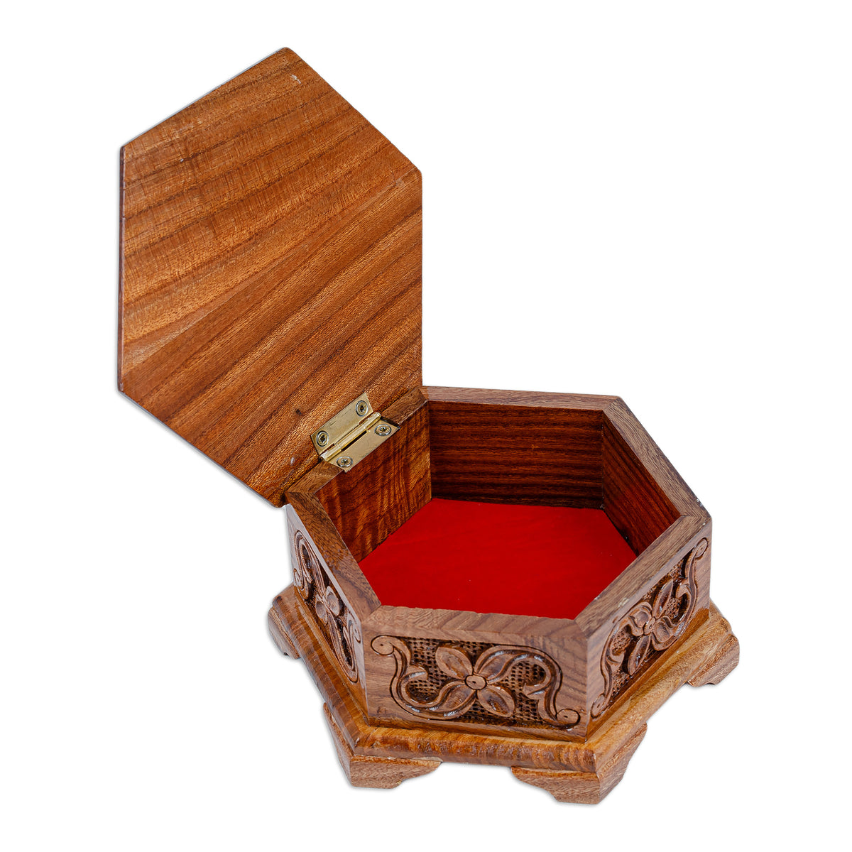UNDISCOVERED Artisan Box | Hand-Carved Hexagonal Wood Floral and Leaf ...