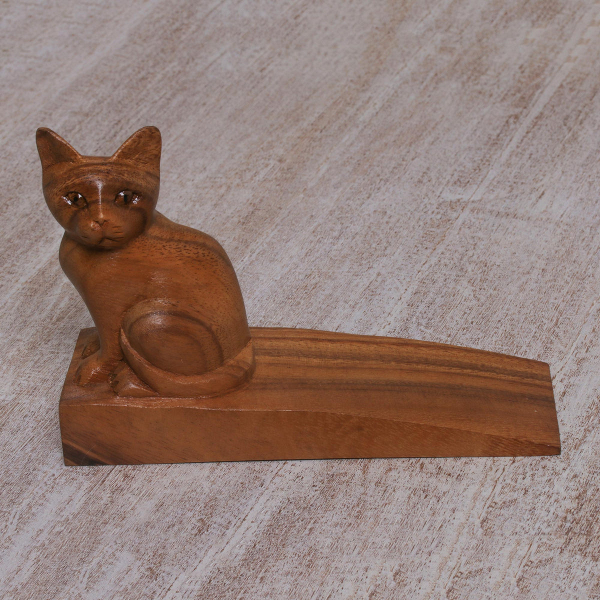 UNDISCOVERED Artisan Box | Handcrafted Suar Wood Cat Doorstop in Brown ...