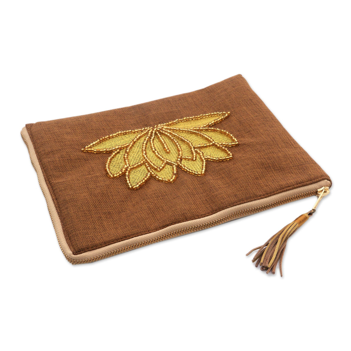 UNDISCOVERED Artisan Box | Floral Embellished Jute Coin Purse in Tan ...
